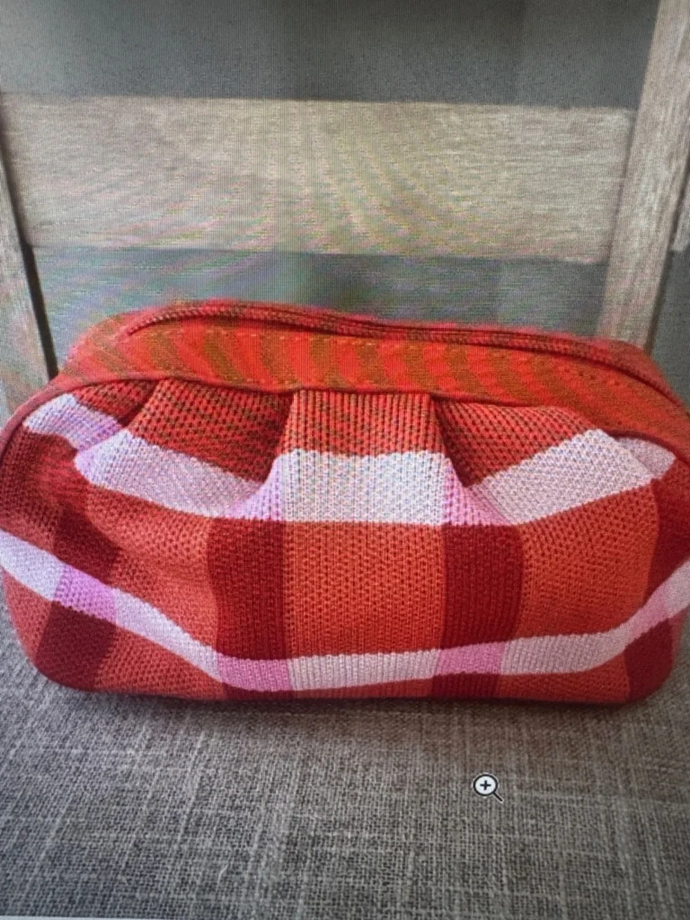 Bags | Neiman Marcus Spring 226 Knitted Orange Red Pink Plaid Cosmetic ...